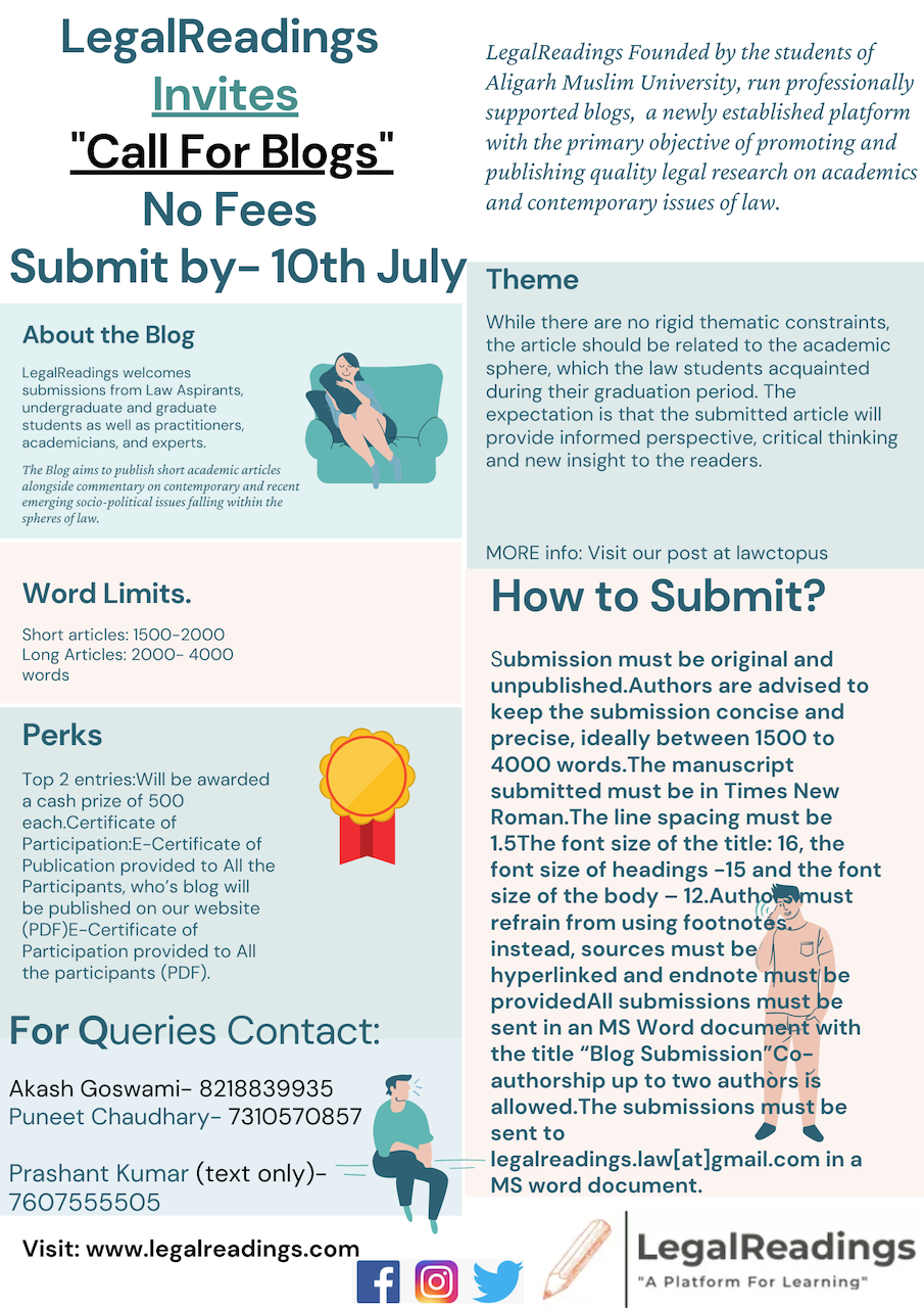 CALL FOR BLOGS@LEGALREADINGS ;SUBMIT BY 10TH JULY, 2020