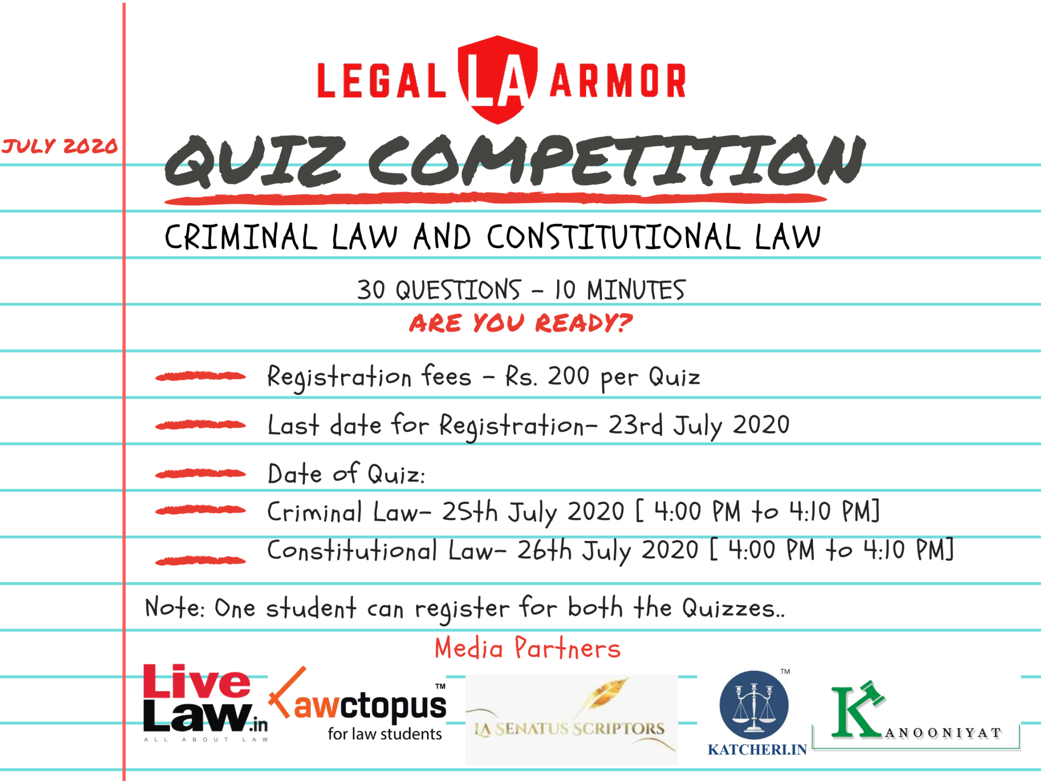 1 ST QUIZ COMPETITION BY LEGAL ARMOR ON CONSTITUTIONAL AND CRIMINAL ...