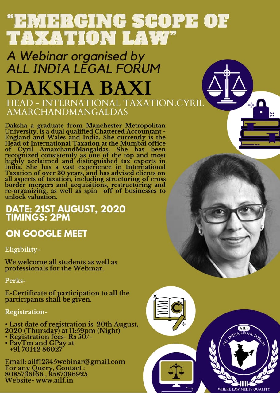 ALL INDIA LEGAL FORUM PRESENTS WEBINAR ON THE TOPIC “EMERGING SCOPE OF ...