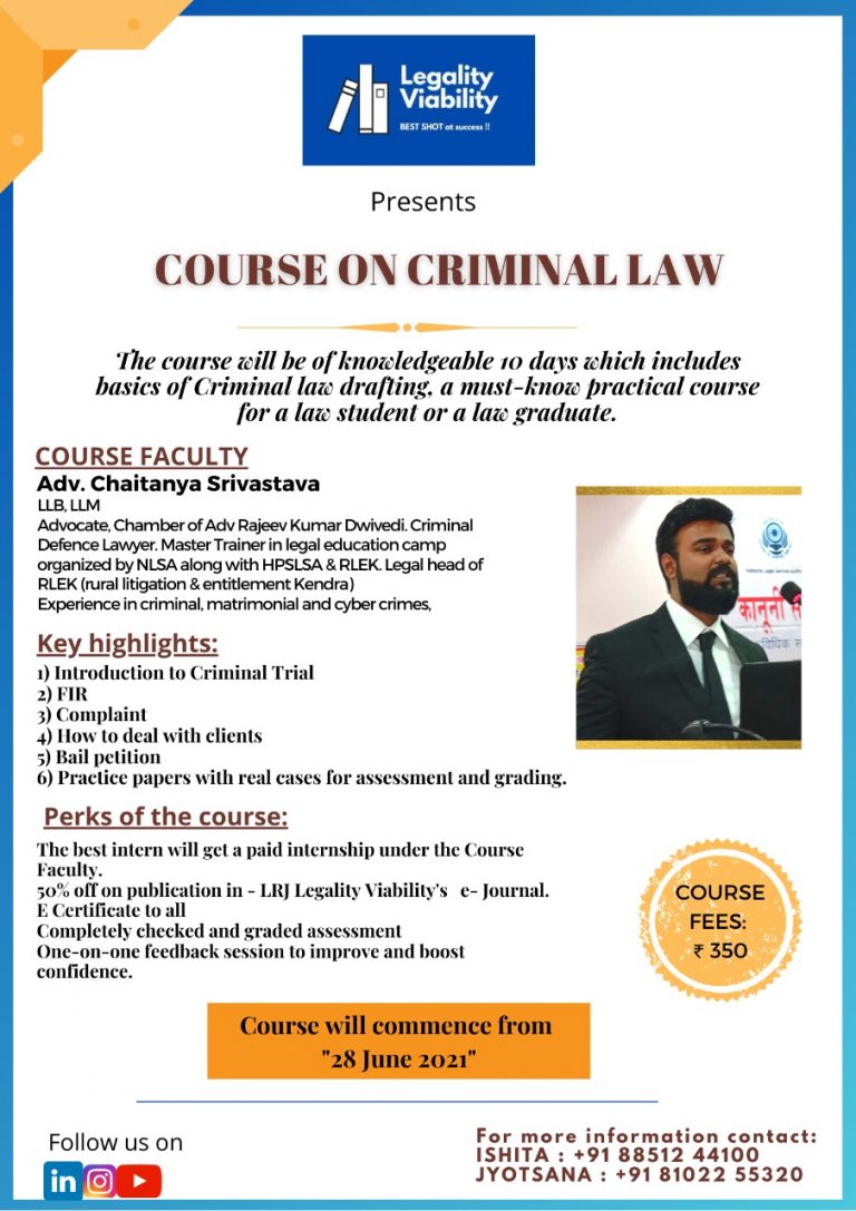 ONLINE CERTIFICATE COURSE ON “CRIMINAL LAW” BY LEGALITY VIABILITY ...